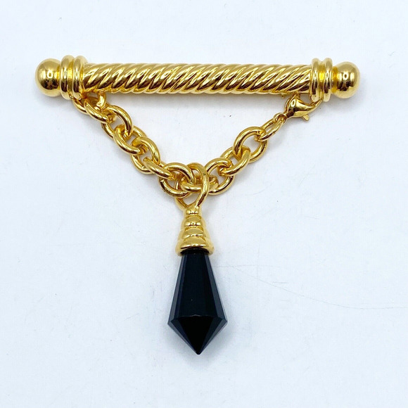 Ivana Trump | Jewelry | Vintage Ivana Trump Black Dangle Gold Tone Bar ...
